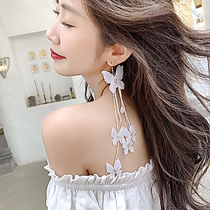 Happyyami 1 Pair Butterfly Wing Earrings Chiffon Fabric Earrings Flower Petals Long Earrings Bohemian Statement Drop Earrings Boho Jewelry for Lady Girl