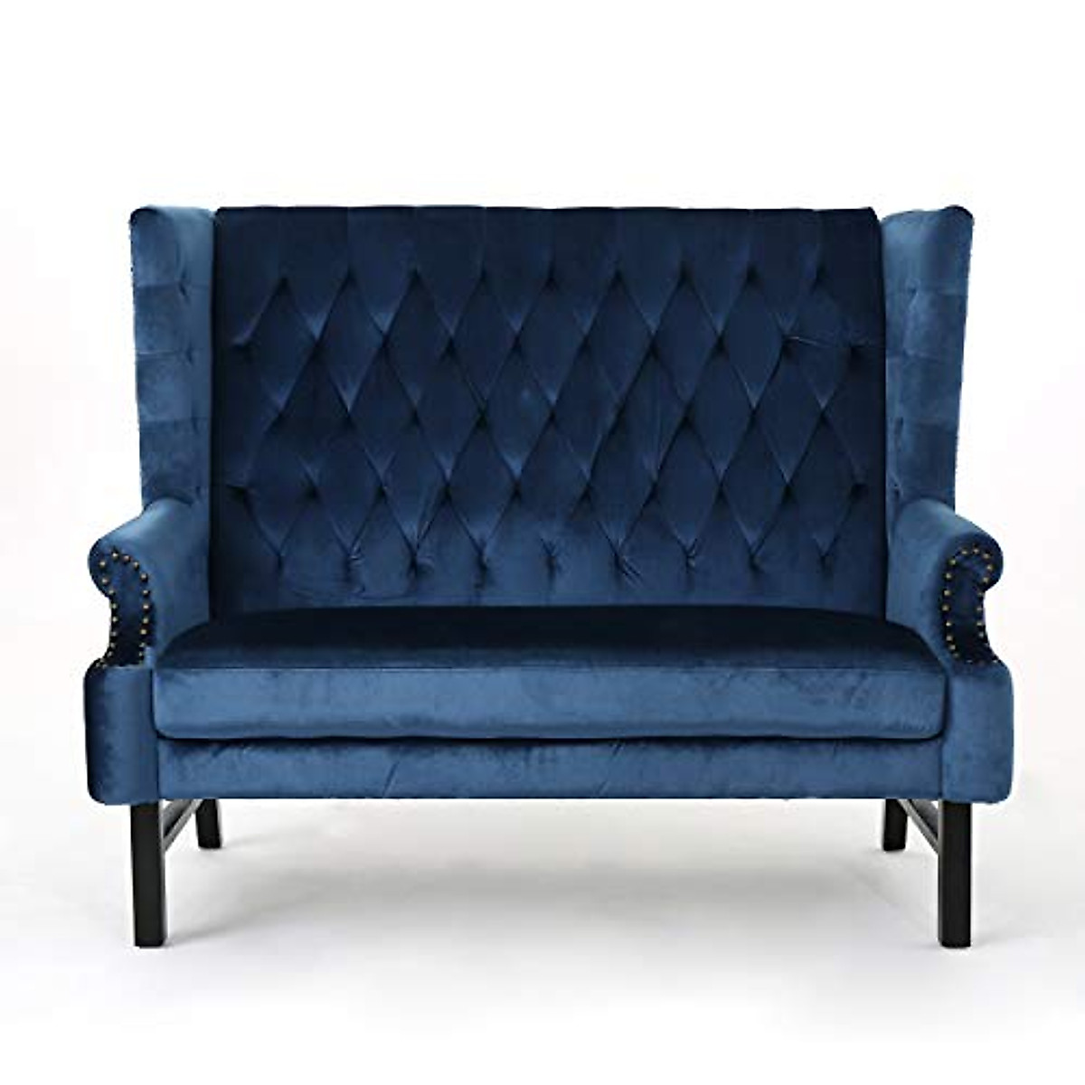 Christopher Knight Home Nolie High Back Tufted Winged Velvet Loveseat, Cobalt / Dark Brown