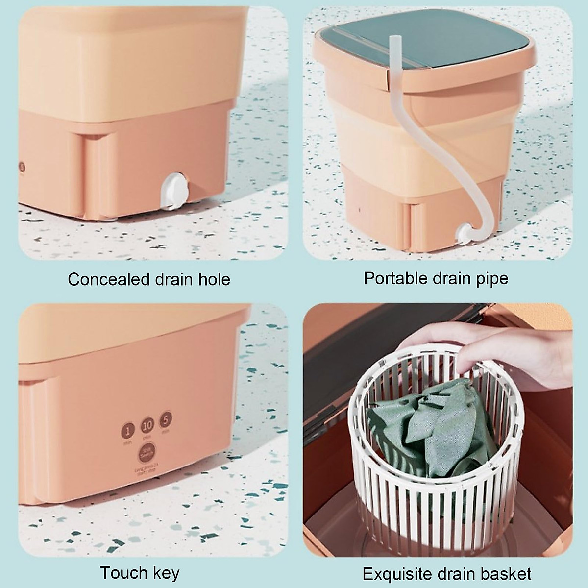 Portable Washing Machine, 15L Foldable Mini Washing Machine & Dryer Combo, Mini Washer for Socks, Baby Clothes, Towels, Underwear, Small Items, Apartment, Dorm, (US Plug 110V)