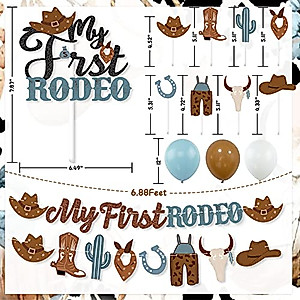 Cowboy Birthday Decorations, My First Rodeo Birthday Party Supplies Boy, My First Rodeo Banner Cake Topper Balloons for Boy Western Birthday Cowboy Baby Shower Cowboy Party Decorations