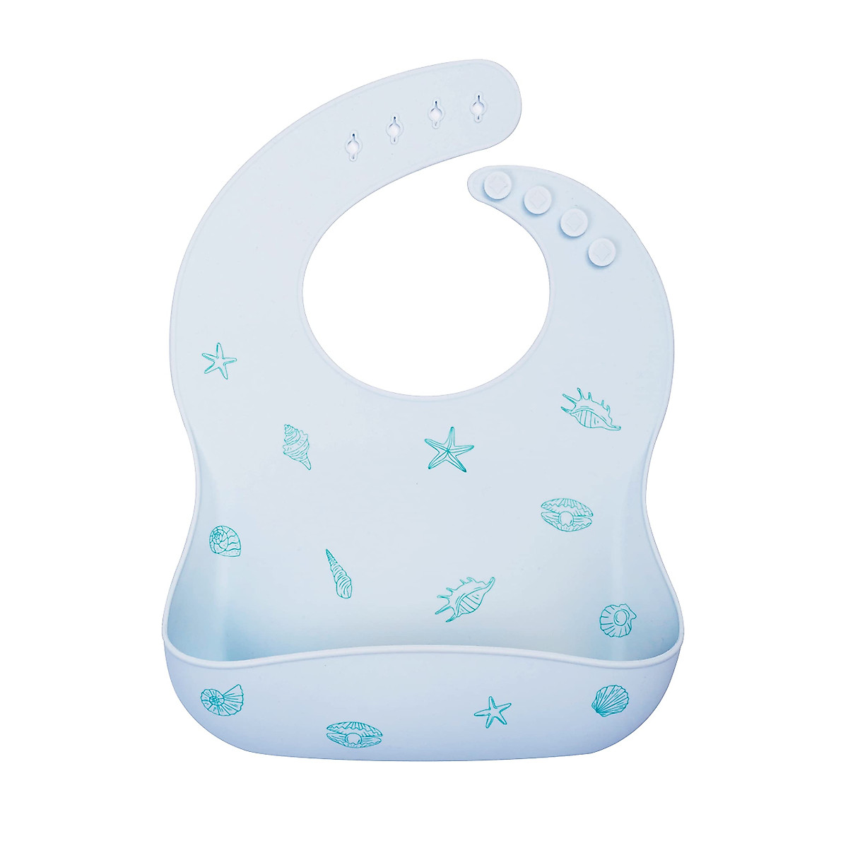 Mia Li Silicone Bibs – 3pcs Waterproof Silicone Bib Set – Silicone Baby Bibs for Girls and Boys - Baby Bib Pocket with Adjustable Closure – Non-Messy Toddler Bib (Seashells - Cloud, Sage & Stone)