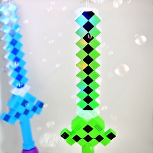 Winston Trading 2 Pack - Light Up Pixel Bubble Swords Bazooka Bubbles Gun Machine Wand Kids Toy (Random Colors)