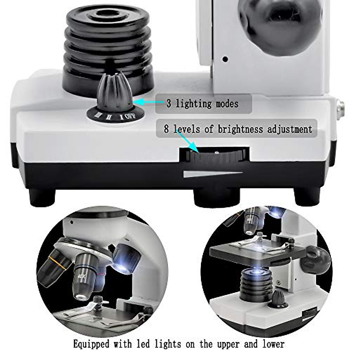 Starboosa Microscope 80X-1600X for Kids Beginners Lab Compound Monocular Microscopes with Optical Glass Lenses & LED Illumination - Microscope with Smartphone Adapter for Kids Beginner