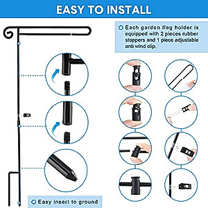 10 Pack Garden Flag Stand with Flag Stoppers and Clips, Black Powder Coated Weather Proof Garden Flag Pole Holder for Outdoor Garden Flag (Classic Style, 15.2 x 33.1 Inch)
