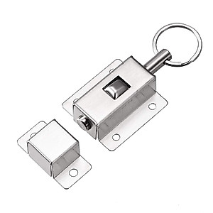 uxcell Door Barrel Bolt, Stainless Steel 304 Ring-Pull Spring Loaded Auto Sliding Lock, 2 Pcs