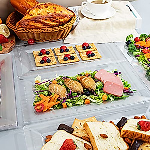 DaYammi 12 Pack Plastic Serving Trays, Heavy Duty Clear Plastic Serving Platters 13”×8” Rectangle Disposable Serving Platters and Trays for Parties, Wedding, Birthday, Dessert Table, Cupcake