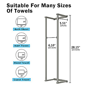 MallKing Wall Towel Rack, Bathroom Wall Mounted for Rolled Towels, Metal Towel Holder for Folded Large Towel Washcloths, Bath Towel Storage with 4 Hooks (Matte Grey)