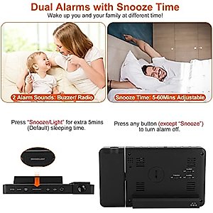 iMounTEK Atomic Projection Alarm Clock Digital Alarm Clock Night Light Clock Radio Control Clock with WWVB Function Weather Station Dual Alarms Snooze Outdoor Wireless Temperature Humidity Sensor