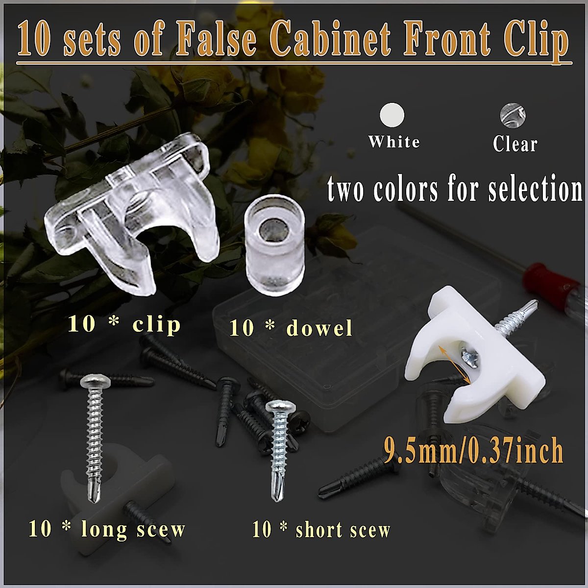 fallingstar False Cabinet Clips Tip-Out Sink Cabinet Clips - Universal False Front Fasteners for Drawer/Cabinet with Snap Mechanism - Hardware Replacement Set Includes Screws (4 White)