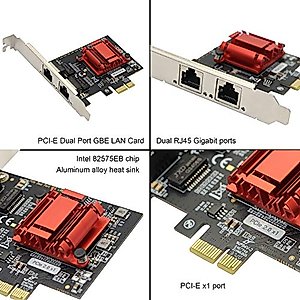 Dual Port Gigabit Ethernet Converged PCI-E x1 Card,2X RJ45 Gigabit Network Interface Controller Adapter,with 82575EB Chipset for Desktops,Work Stations,Servers, with Low Profile Bracket.