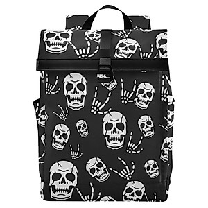 CBBYY Gothic Skeleton Travel Roll Top Backpack for Men, Expandable Waterproof Trendy Laptop Backpack