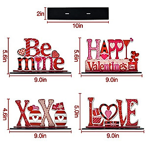 4Pcs Valentine's Day Decorations Love Wooden Table Sign, Anniversaries Tabletop Centerpiece Signs Ornaments for Gift Dining Room Table Party Home Kitchen Holiday Decorations Gift for Girlfriend Wife