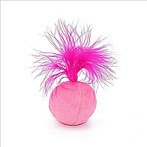 PETFAVORITES Furry Rattle Ball Cat Toy with Feather and Catnip - Interactive Pom Pom Balls for Cats, Soft and Lightweight, 2 Inch, 3 Pack.
