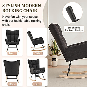 ODUWA Rocking Chair Nursery,Upholstered Teddy Glider Rocker Chairs with High Backrest, Modern Rocking Accent Armchair Comfy Side Chair for Nursery,Living Room,Bedroom,Offices