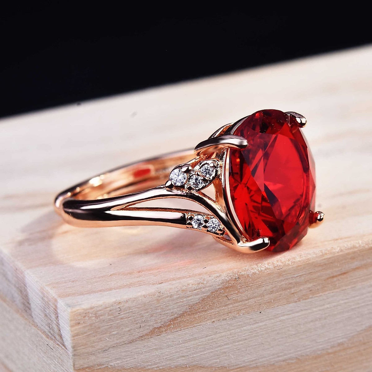 Ladies Oval Rubellite Gemstone Open Ring in Sterling Silver Emerald Ring Women's Classic Luxury Jewelry 3 Carat Full Cushion Cut Eternity Engagement Wedding Ring 580 (Red)