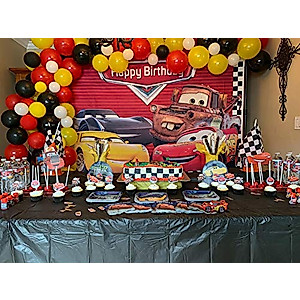 GYA 7x5ft Cartoon Racing Mobilization Birthday Themed Backdrops Racing Flag Black White Grid Red Photo Backgrounds for Photography Party Banner Photo Booth Props