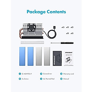 GRAUGEAR M.2 2280 SSD Heatsink, Direct-Touch Heat of Dual Copper Heat Pipes, 25 mm Cooling Fan Built-in PWM Control, Aluminum Plate-Fin Design, Thermal Pads incl. Cooler for M.2 NVMe/SATA[G-M2HP04-F]