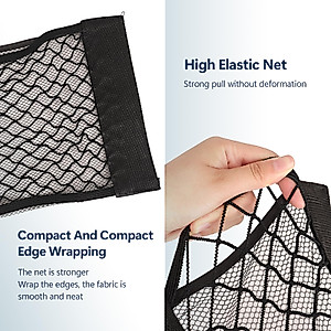 GKmow 2 PCS Car Elastic Storage Mesh Bag, 9.84" x 11.81" Velcro Seat Back Double-layer Mesh Garbage Bag, Multi-functional Compact Hemming Accessory, Universal Suits for Most Models (Black)