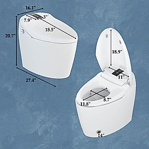 Lovinouse Smart Toilets Bidet, Modern Toilet and Bidets, Auto Power Flush Self Cleaning Tankless Toilet with Bidet,Auto Open & Close,Heated Seat,Warm Water Sprayer & Dry,Foot Sensor Operation,White