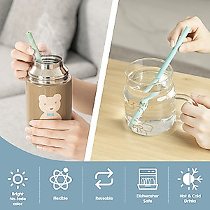 HAPPY CREATE 8 Pcs Reusable Silicone Premium Softy Drinking Straws in Snap Straw-Openable Design Hot and Cold Compatible（4 colors）