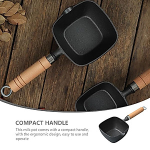 Yardwe Cast Iron Pot, Butter Iron Oil Heating Pot with Wooden Handle Cookware Melting Pot (4inch)