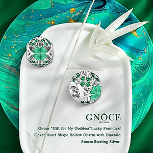 GNOCE ST Saint Patricks Day Gift Lucky Four Leafs Charms for Bracelets Sterling Silver Gift For My Goddess Bead Charms With Green Cubic Zirconia Charm Bead Fit All Bracelet Necklace