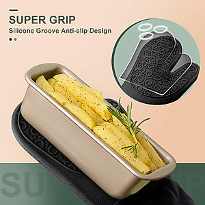 Extra Long Silicone Oven Mitts, sungwoo Durable Heat Resistant Oven Gloves with Quilted Liner Non-Slip Textured Grip Perfect for BBQ, Baking, Cooking and Grilling - 1 Pair 14.6 Inch Black