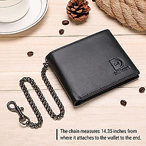 bill heart Chain Wallets for Men, RFID Blocking Genuine Leather Bifold Wallet with Sturdy Chain