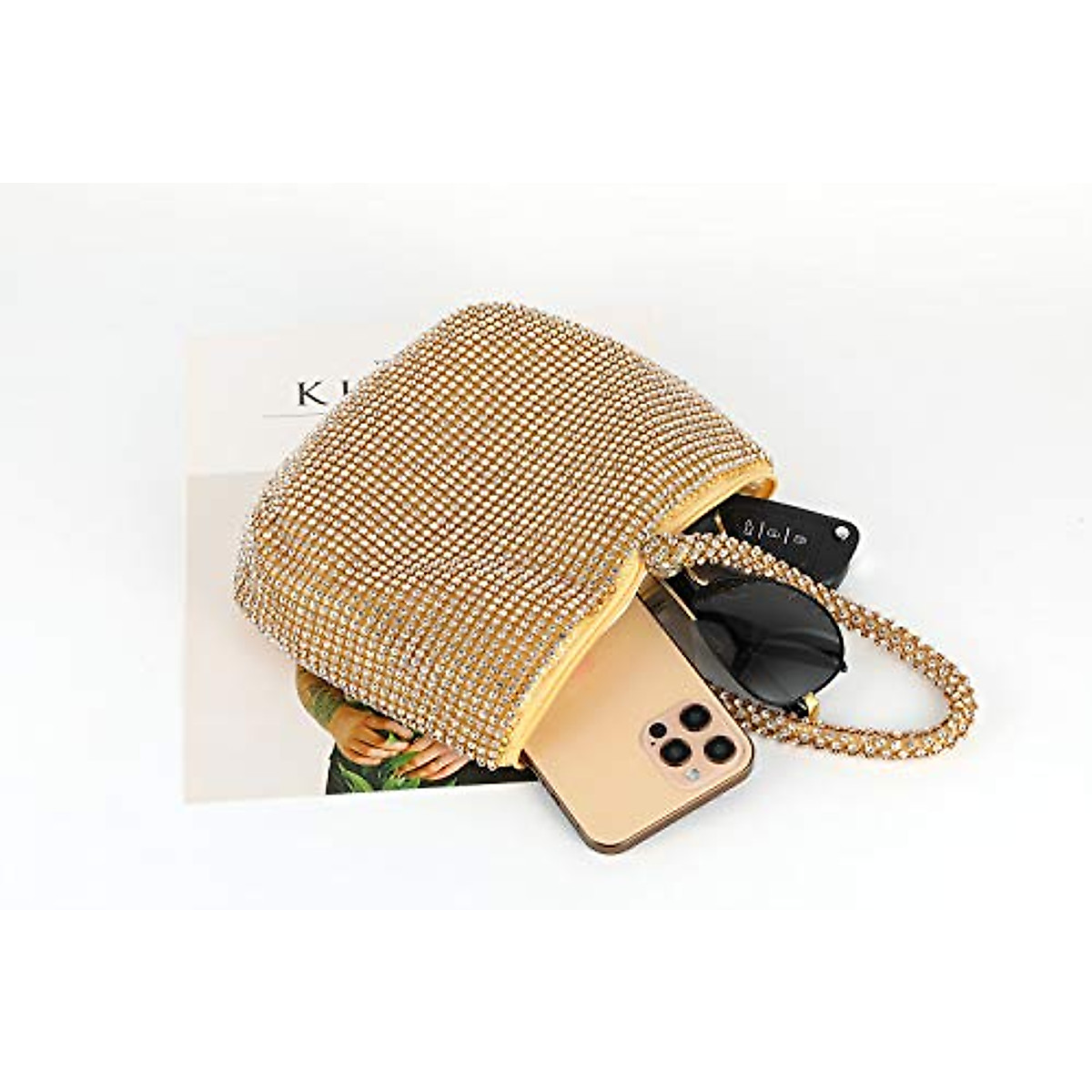 Vgift Clutch Purses for Women Evening, Glitter Wrist Bag Rhinestone Purse, Gold