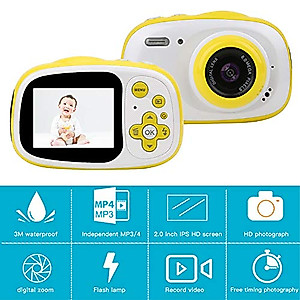 Astibym Children Digital Camera, IPS HD Display Screen 2 Inch Dustproof Waterproof Camera with Children's Camera for Share Photo for Take Pictures(Yellow)