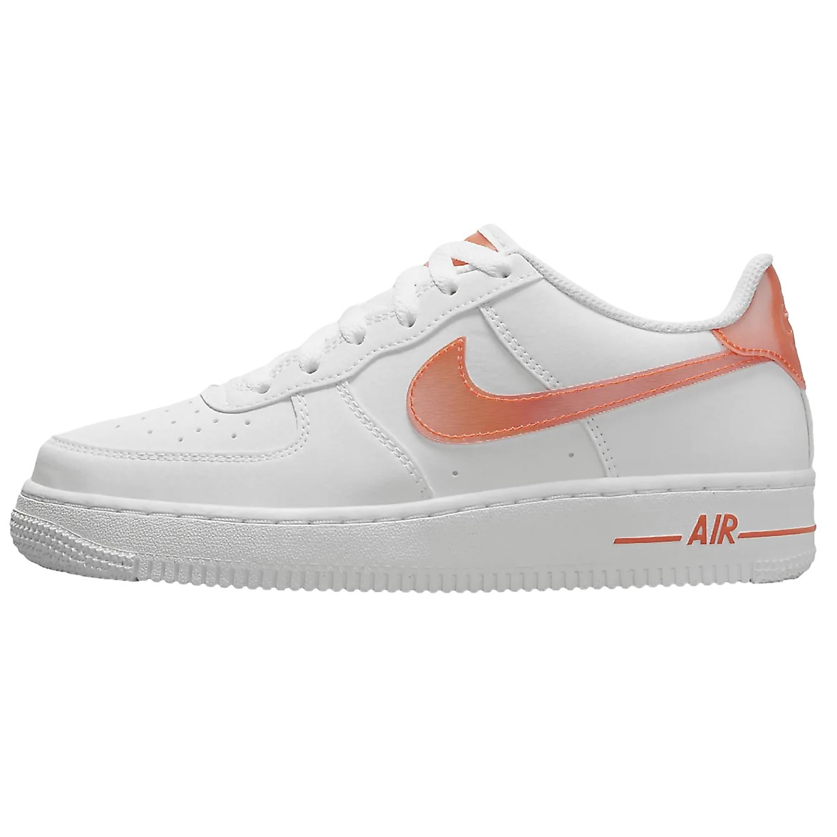 Nike Big Kid's Air Force 1, White/Safety Orange, 7 Big Kid