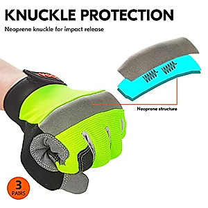 Vgo... 3-Pair Safety Work Gloves, Light Duty Mechanic Gloves(Size L, 3Colors,SL7584)