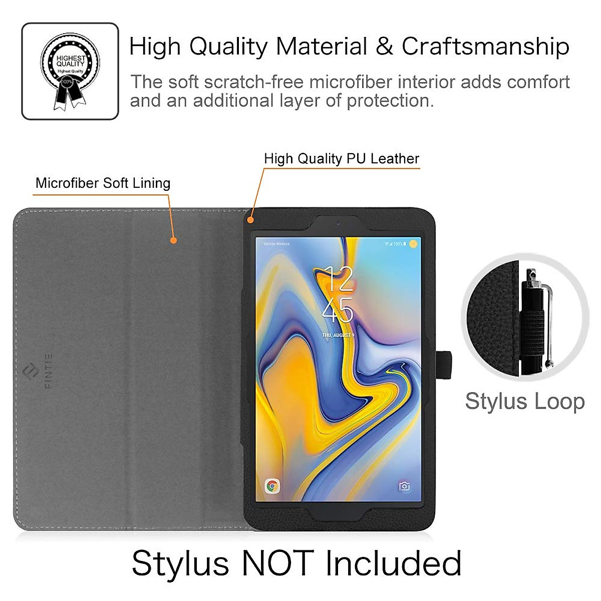 Fintie Folio Case for Samsung Galaxy Tab A 8.0 2018 Model SM-T387, Slim Fit Premium Vegan Leather Stand Cover, Black