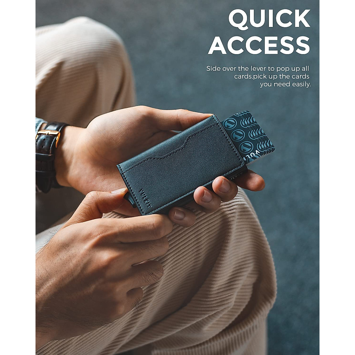 VULKIT Pop up Wallet Credit Card Holder with Leather Slots RFID Blocking Metlal Bank Card Case for Men or Women(Black)