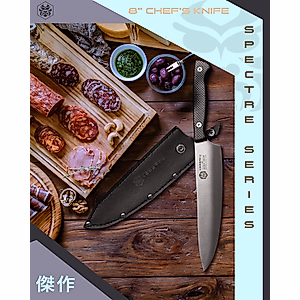 KESSAKU 8-Inch Chef Knife - Senshi Series - Forged Japanese AUS-8 High Carbon Stainless Steel - Carbon Fiber G10 Handle with Sheath