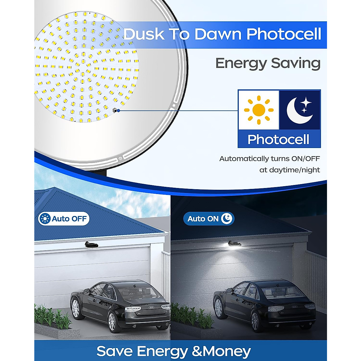 CINOTON 100W LED Barn Light Dusk to Dawn Outdoor Lighting, Black 1 Pack & 30W LED Wall Pack Light with Dusk to Dawn Sensor 2Pack