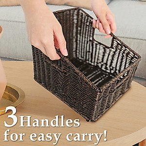 myHomeBody Wicker Home Organizer Basket, Office Organization as Desk Organizer, Home Organization, Wicker Baskets for Storage, Resin Wicker 1 pc, Rustic Brown