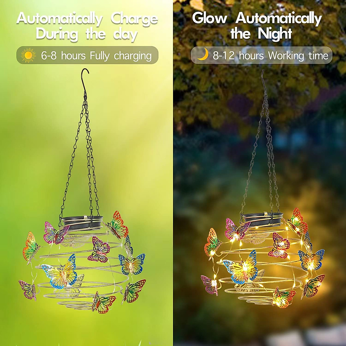 Newinhome 2 Pack Hanging Solar Lights Metal Peacock Garden Table Decor, Outdoor Waterproof Peacock Decorative Solar Lantern for Yard Lawn Patio Backyard Countryard