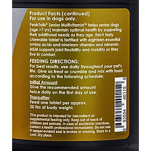 Kala Health PeakTails Senior Multivitamin for Dogs, Hip and Joint Support, Healthy Skin, Shiny Coat, Contains antioxidants and 18 Essential Amino acids and 19 Vitamins and Minerals, 150 Count