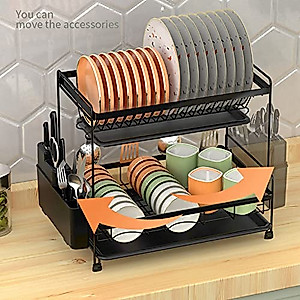 Jeanoko Black Dish Racks, Dish Drying Rack Easy Installation 2 Tier Detachable for Kitchen