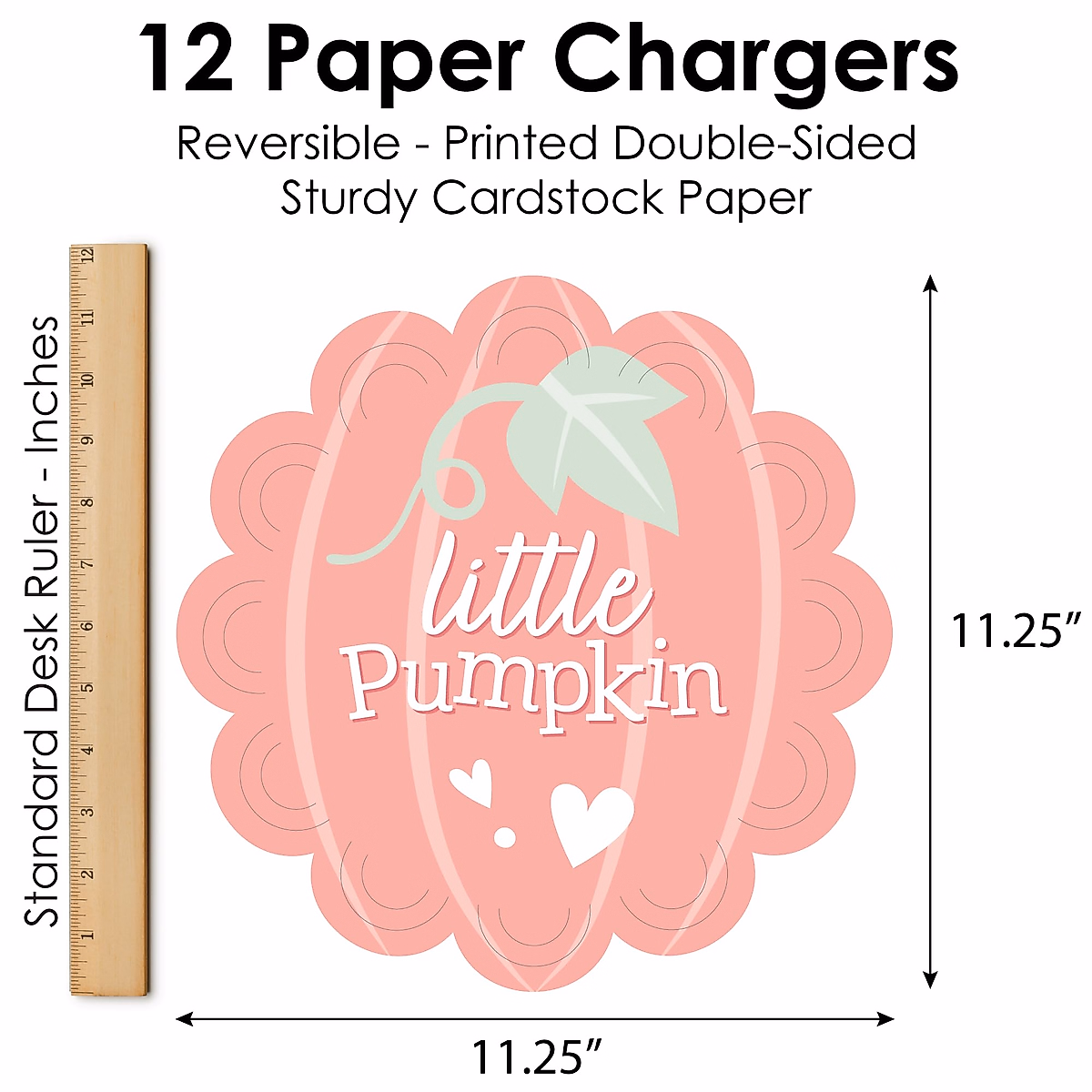 Big Dot of Happiness Girl Little Pumpkin - Fall Birthday Party or Baby Shower Round Table Decorations - Paper Chargers - Place Setting For 12