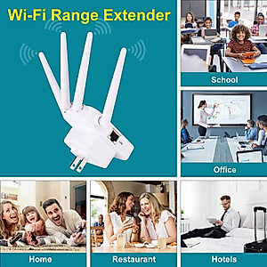 OOXOO WiFi Range Extender 1200Mbps WiFi Repeater Wireless Signal Booster, 2.4GHz and 5GHz Network, Full Coverage No Blind Spots, with Integrated Antenna LAN Port and Compact Internet Booster.