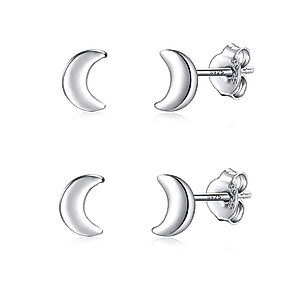 2 Pairs Adabele Real 925 Sterling Silver Hypoallergenic Stud Earrings Dainty Small Waxing Moon Ear Studs for Women Birthday Gift SSE93-1