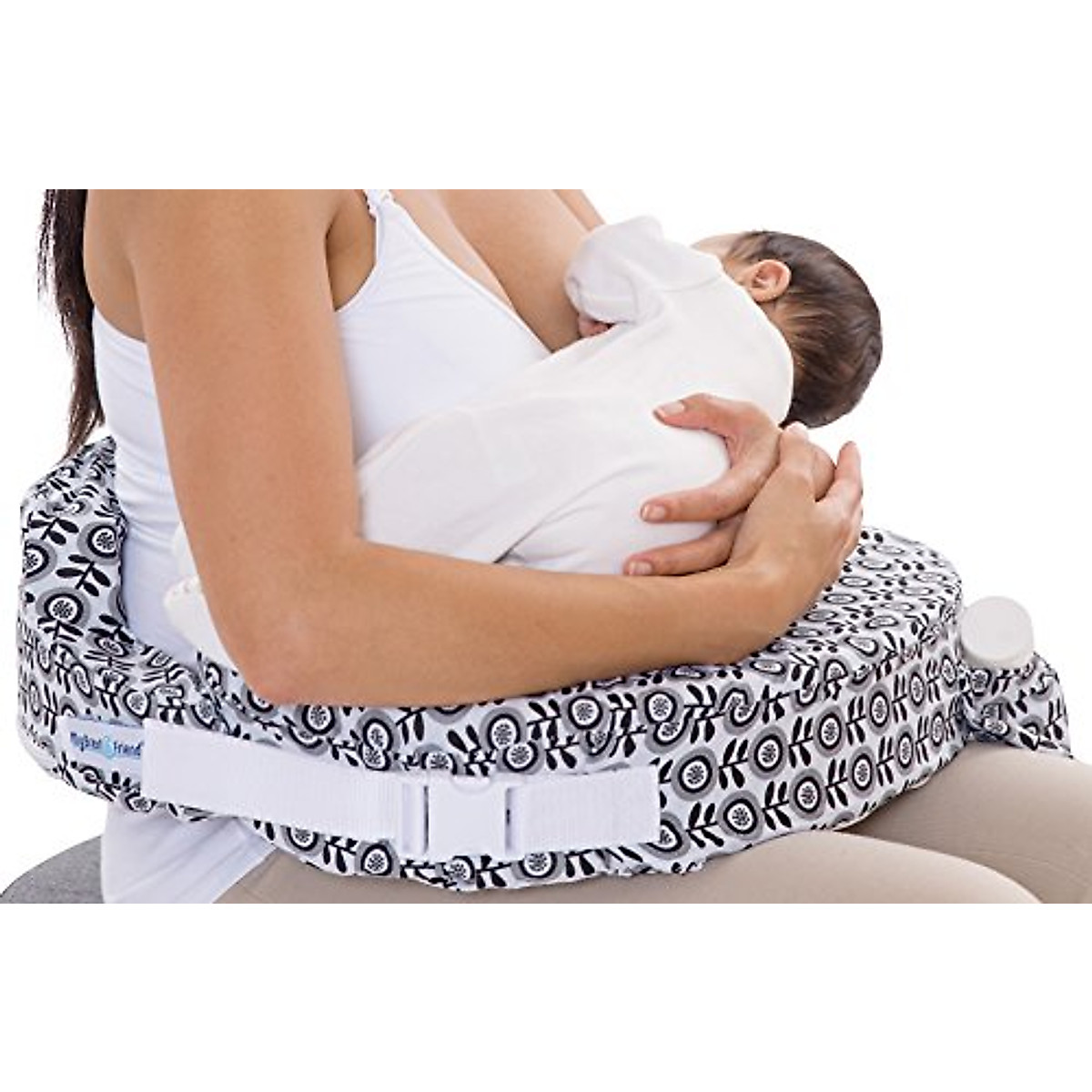 My Brest Friend Original Nursing Pillow Enhanced Ergonomics Essential Breastfeeding Pillow Support For Mom & Baby W/ Convenient Side Pocket, Double Straps & slipcover, Midnight Poppy