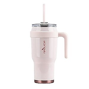 REDUCE 40 oz Tumbler with Handle and Straw, Stainless Steel with Sip-It-Your-Way Lid - Keeps Drinks Cold up to 34 Hours - Sweat Proof, Dishwasher Safe, BPA Free - Pink Cotton, Opaque Gloss
