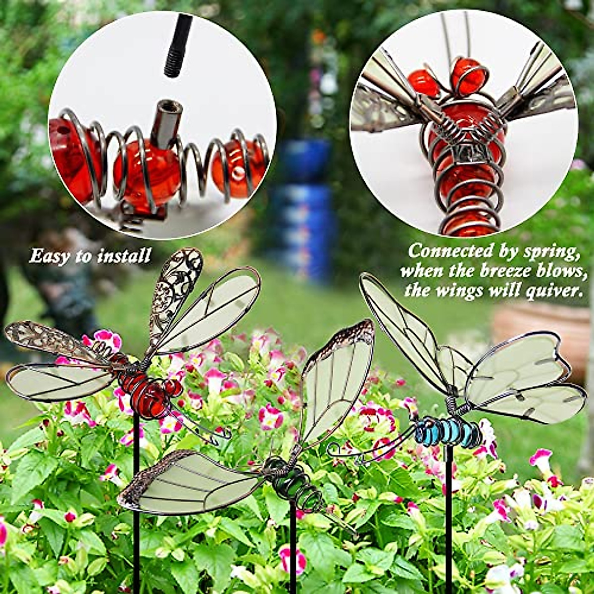 Juegoal 20 Inch Butterfly Garden Stakes Decor, Dragonfly Stakes, Hummingbird Glow in Dark Metal Yard Art for Mom, Mothers Day Ideal Gifts, Indoor Outdoor Lawn Pathway Patio Ornaments, Set of 3