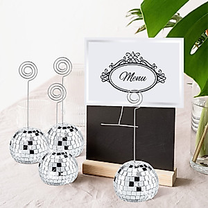 Maitys Disco Ball Place Card Holder Table Number Holders Disco Silver Picture Holders Photo Stand Swirl Wire Place Name Card Clips Picture Holder Stand for Christmas Wedding Party(2 Inch, 60 Pcs)