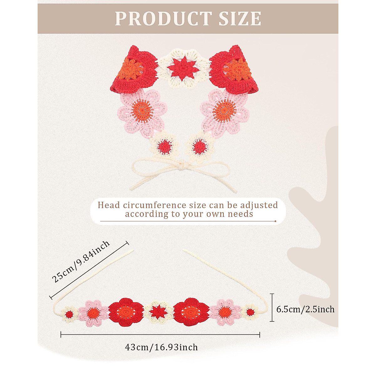 Ufgin HAIRBAND for Women - Handmade Crochet Headband, Adjustable Hippie Hair Bandanas, Boho Headbands, Knit Hair Bands - 2 Count (Red, Green)