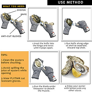 PLVTNM 2Oyster Knife Wooden Handle Oyster Shucking Knife Stainless Steel with 2Pairs Level 5 Cut-Resistant Gloves, Oyster Shucker Opener for Kitchen