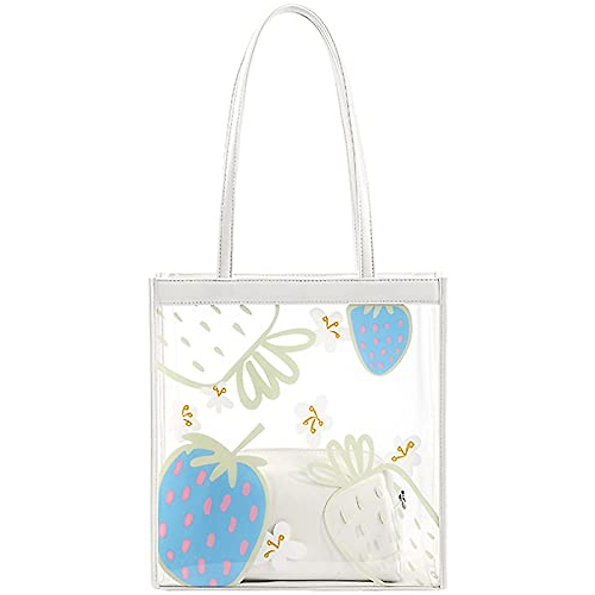 QZUnique Handbags Set Clear PVC Shoulder Bag + Leather Crossbody Bag Large Printed Cute Tote Bag for Women